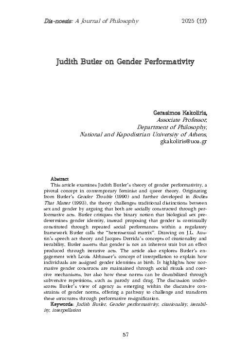 (PDF) Judith Butler on Gender Performativity