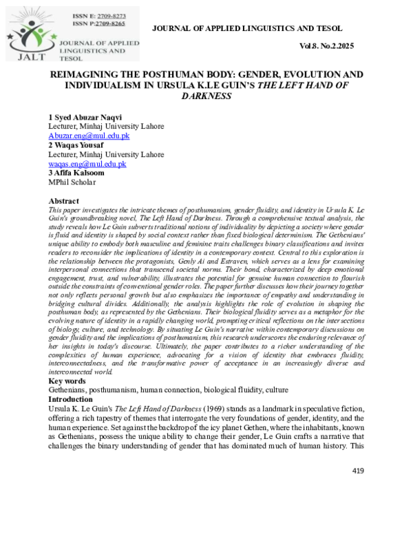 (PDF) REIMAGINING THE POSTHUMAN BODY: GENDER, EVOLUTION AND ...