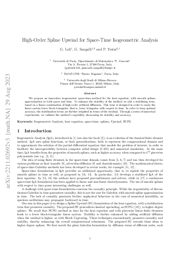 (PDF) High-Order Spline Upwind for Space-Time Isogeometric Analysis