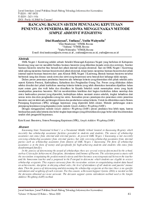 (PDF) Rancang Bangun Sistem Penunjang Keputusan Penentuan Penerima Beasiswa Menggunakan Metode ...