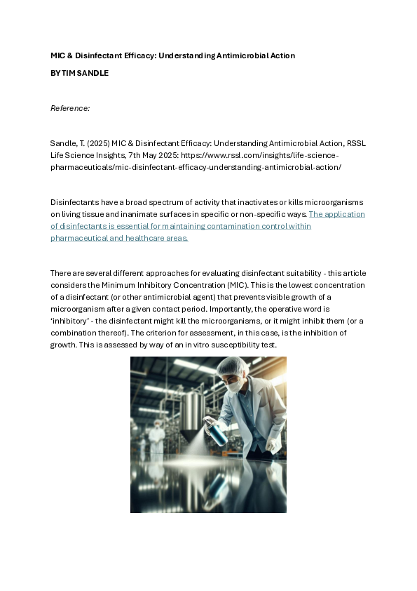 (PDF) MIC & Disinfectant Efficacy: Understanding Antimicrobial Action