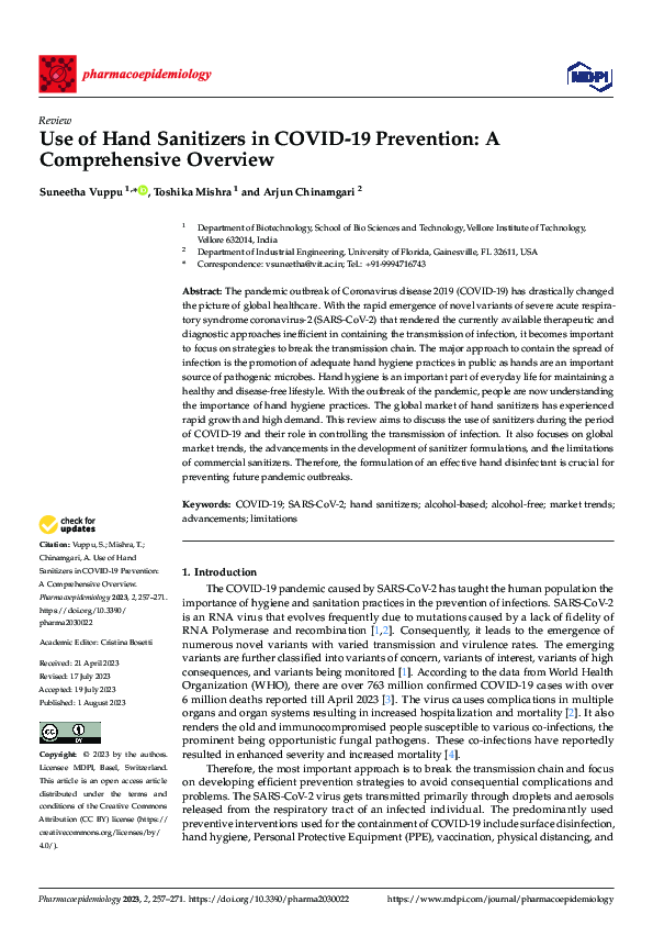 (PDF) Use of Hand Sanitizers in COVID-19 Prevention: A Comprehensive Overview