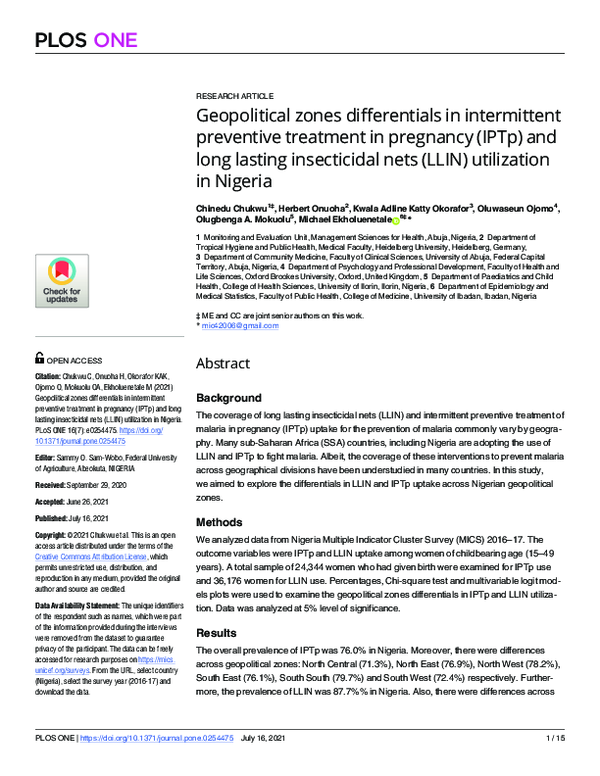 (PDF) Geopolitical zones differentials in intermittent preventive ...