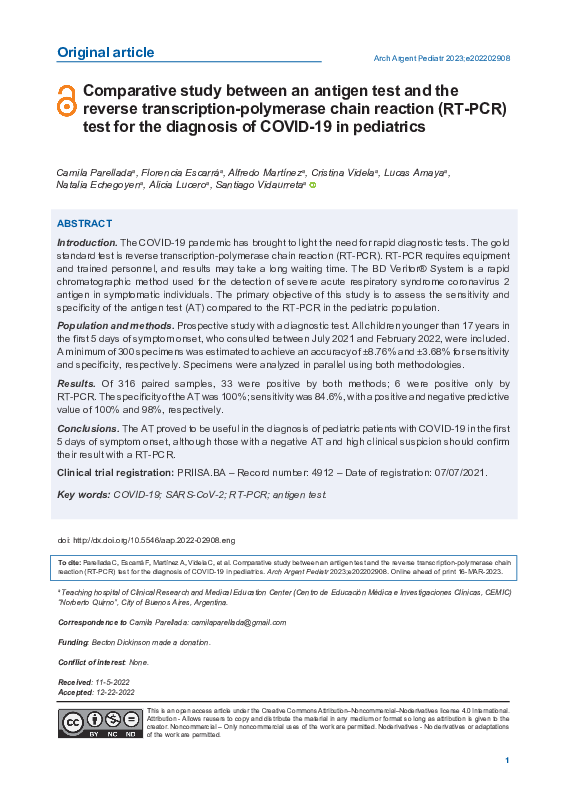 (PDF) Comparative study between an antigen test and the reverse ...