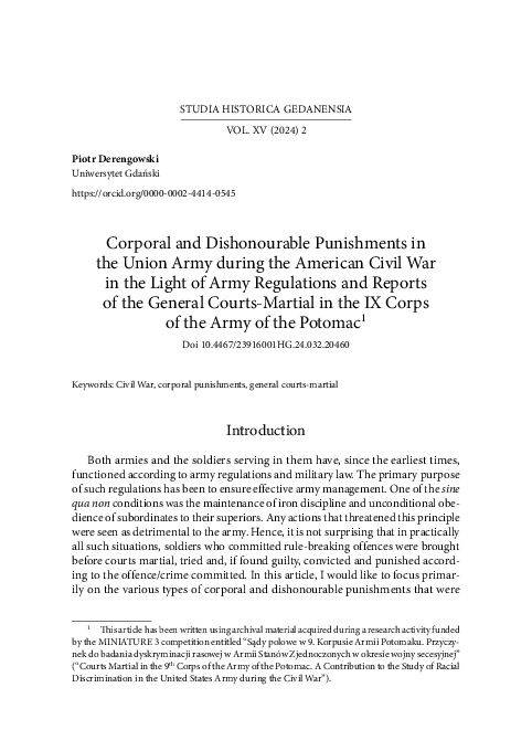 (PDF) Corporal and Dishonourable Punishments in the Union Army during ...