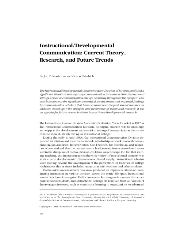 (PDF) Instructional/Developmental Communication: Current Theory ...