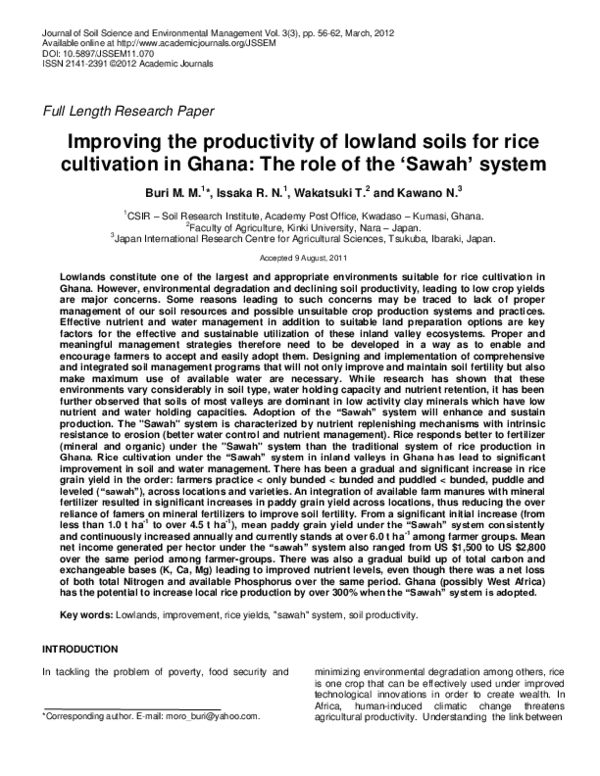 (PDF) Improving the productivity of lowland soils for rice cultivation ...