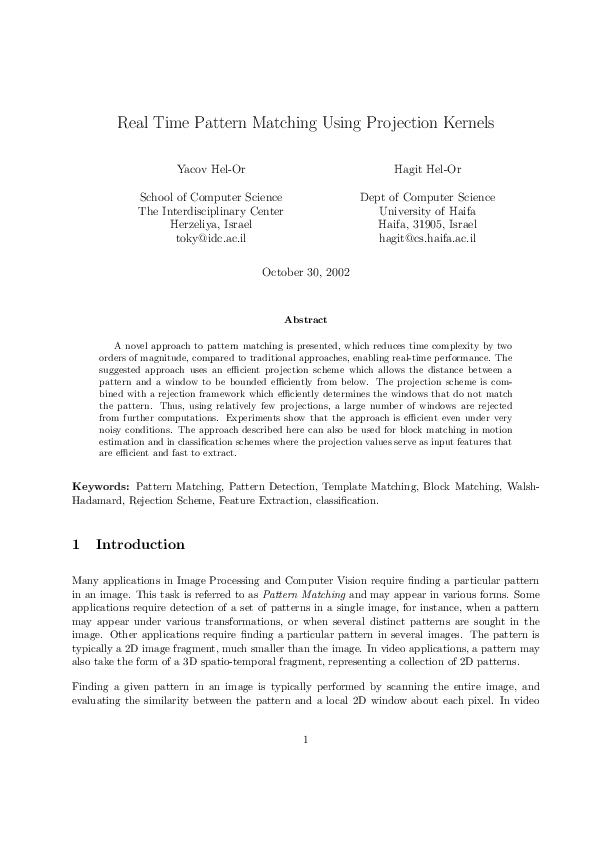 (PDF) Real Time Pattern Matching Using Projection Kernels