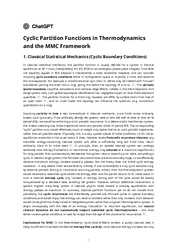 (PDF) Cyclic Partition Functions in Thermodynamics and the MMC Framework