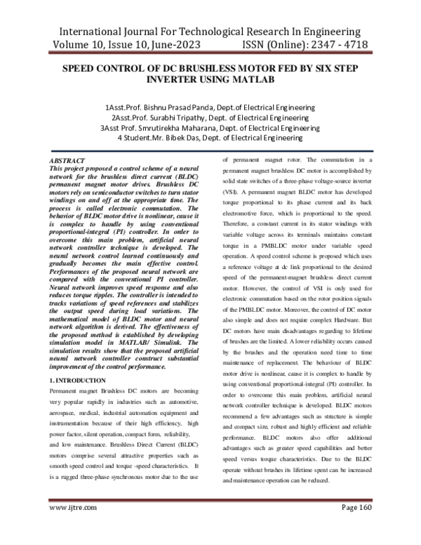 (PDF) SPEED CONTROL OF DC BRUSHLESS MOTOR FED BY SIX STEP INVERTER USING MATLAB