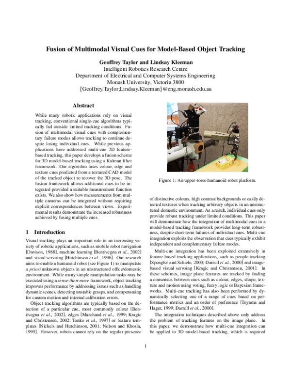 (PDF) Fusion of multimodal visual cues for model-based object tracking