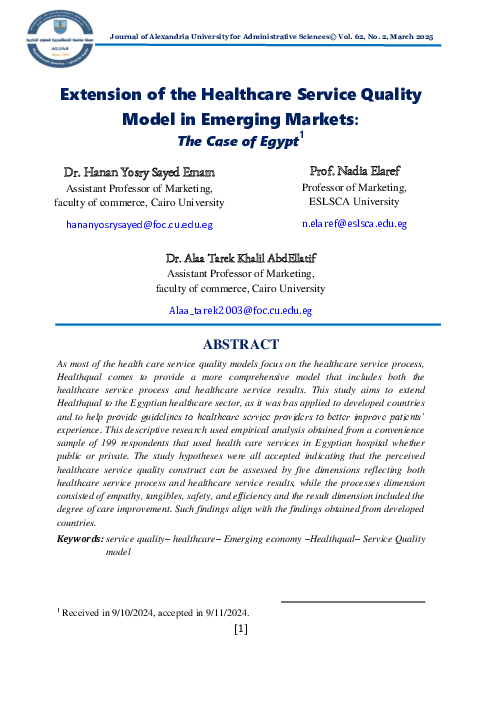 (PDF) Extension of the Healthcare Service Quality Model in Emerging Markets