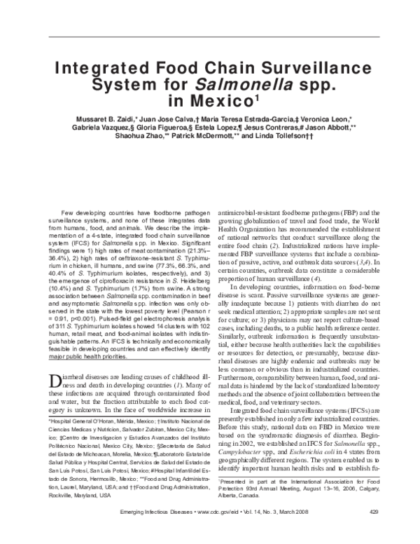 (PDF) Integrated Food Chain Surveillance System forSalmonellaspp. in ...