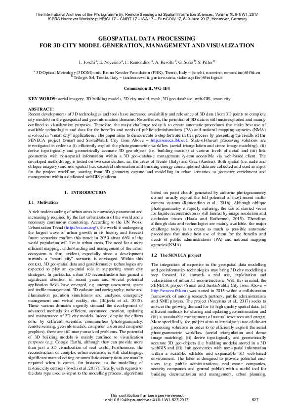 (PDF) Geospatial Data Processing for 3D City Model Generation, Management and Visualization