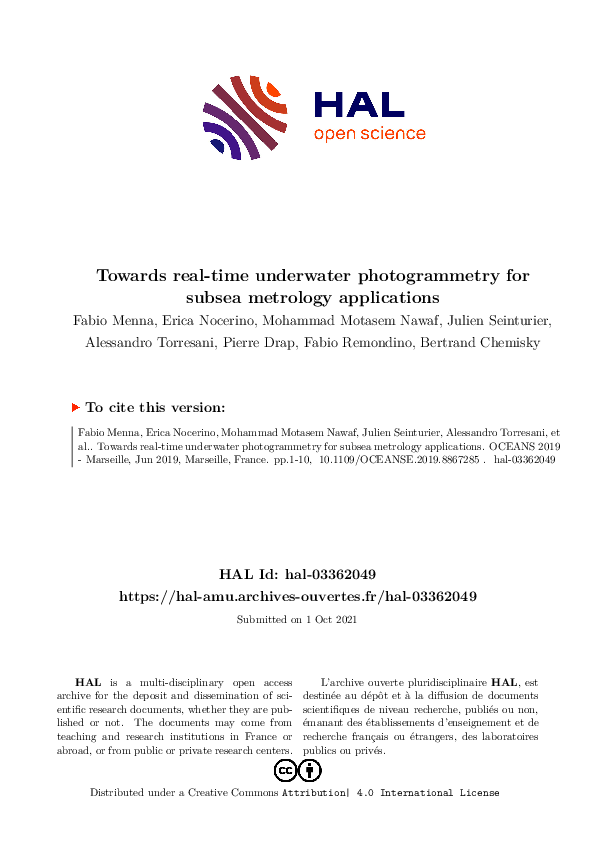 (PDF) Towards real-time underwater photogrammetry for subsea metrology ...