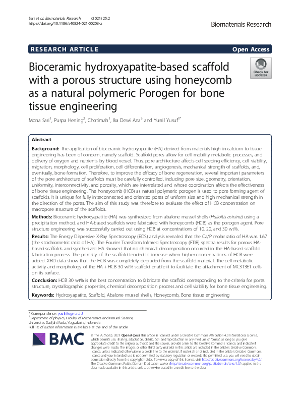 (PDF) Bioceramic hydroxyapatite-based scaffold with a porous structure using honeycomb as a ...