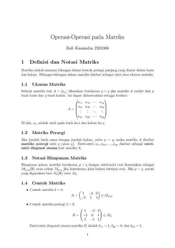 (PDF) ALJABAR LINEAR - OPERASI PADA MATRIKS