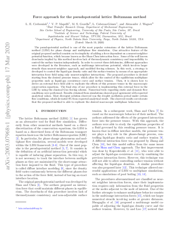 (PDF) Force approach for the pseudopotential lattice Boltzmann method