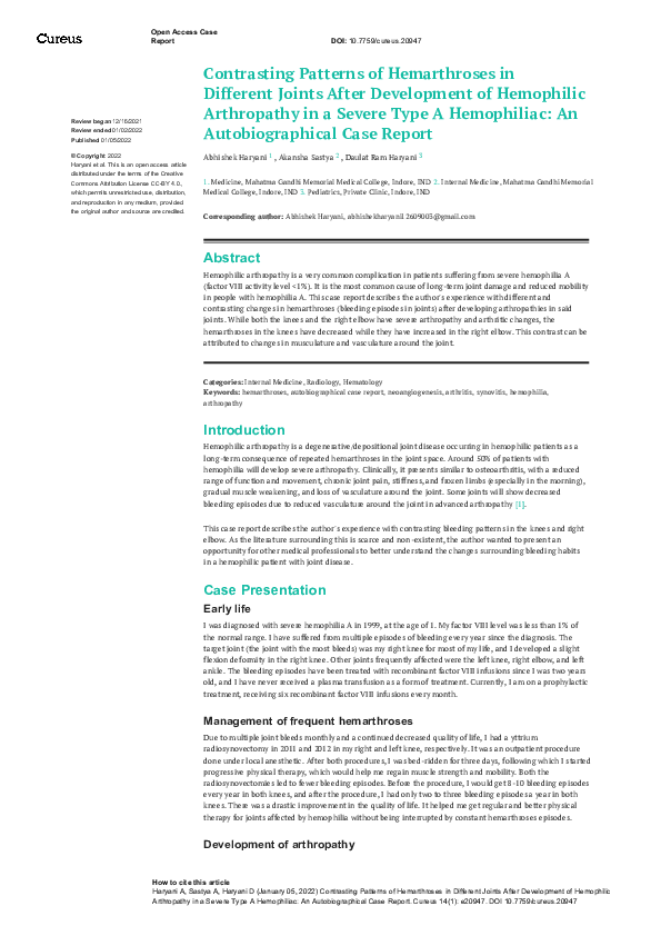 (PDF) Contrasting Patterns of Hemarthroses in Different Joints After ...