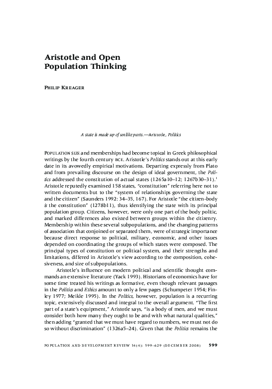(PDF) Aristotle and Open Population Thinking