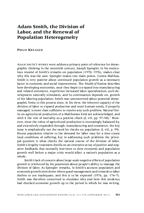 (PDF) Adam Smith, the Division of Labor, and the Renewal of Population ...