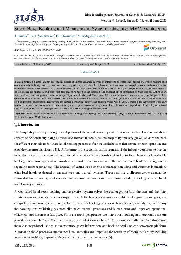 (PDF) Smart Hotel Booking and Management System Using Java MVC Architecture