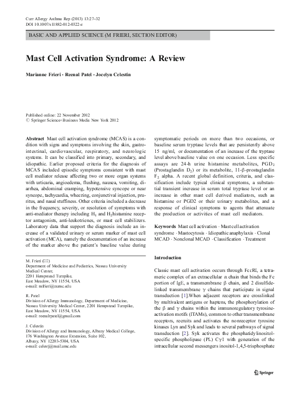 (PDF) Mast Cell Activation Syndrome: A Review