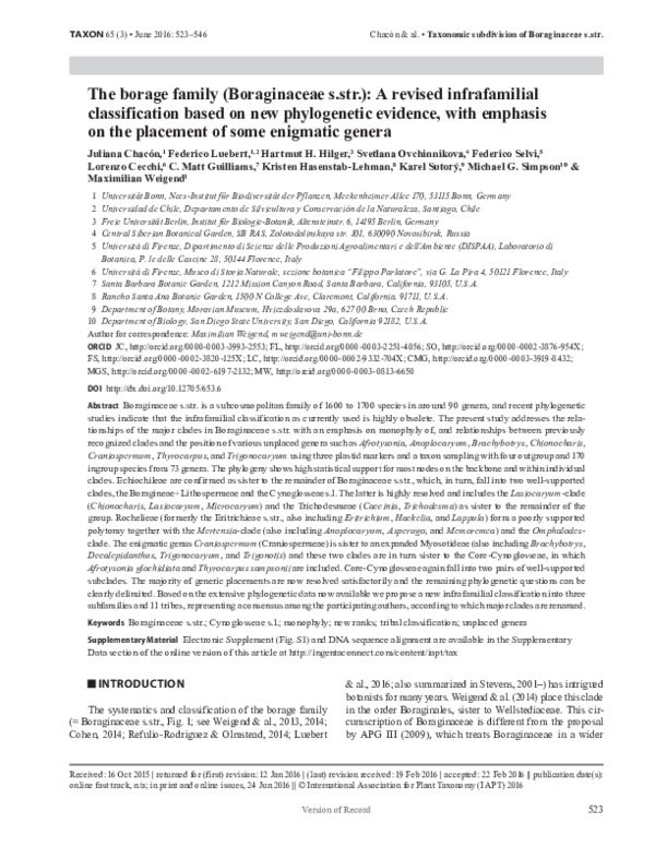 (PDF) The borage family (Boraginaceae s.str.): A revised infrafamilial ...