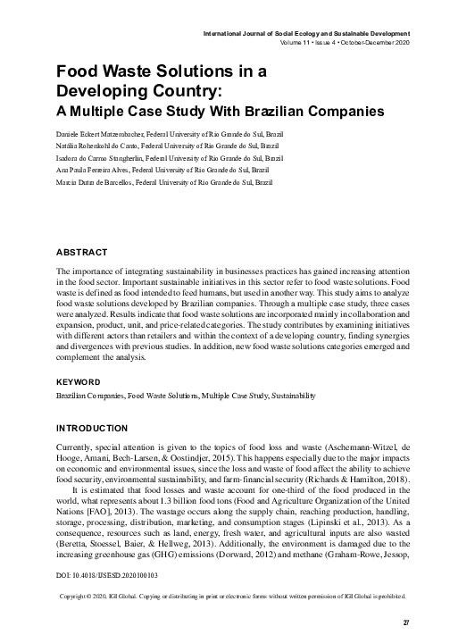 (PDF) Food Waste Solutions in a Developing Country