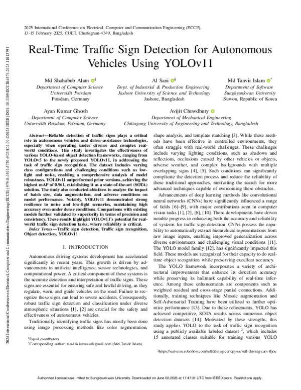 (PDF) Real-Time Traffic Sign Detection for Autonomous Vehicles Using YOLOv11