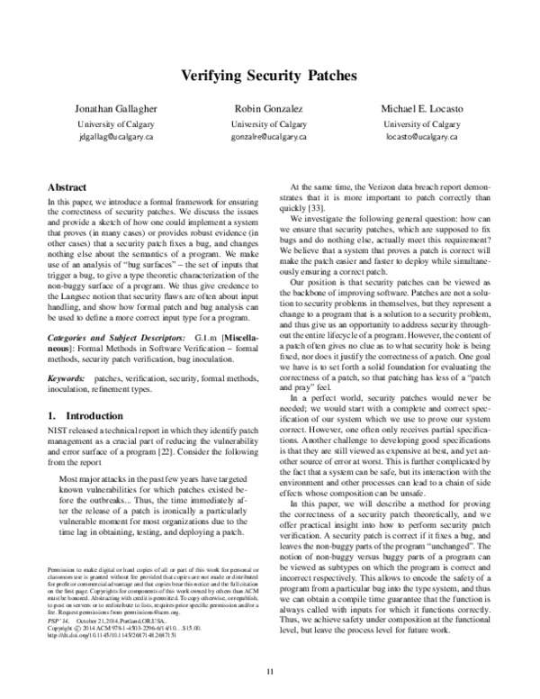 (PDF) Verifying security patches