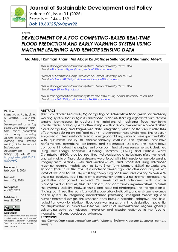 (PDF) DEVELOPMENT OF A FOG COMPUTING-BASED REAL-TIME FLOOD PREDICTION AND EARLY WARNING SYSTEM ...