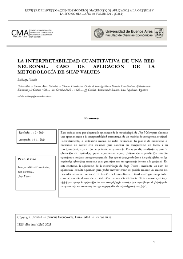 (PDF) LA INTERPRETABILIDAD CUANTITATIVA DE UNA RED NEURONAL. CASO DE ...