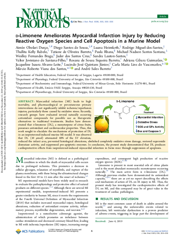 (PDF) d-Limonene Ameliorates Myocardial Infarction Injury by Reducing ...