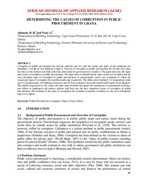 (PDF) Determining the Causes of Corruption in Public Procurement in Ghana