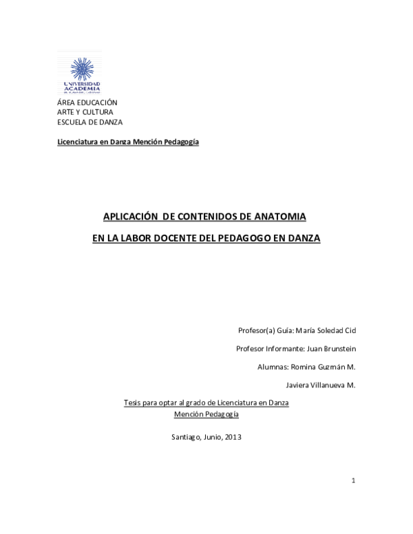 (PDF) Aplicación de contenidos de anatomía en la labor docente del pedagogo en danza