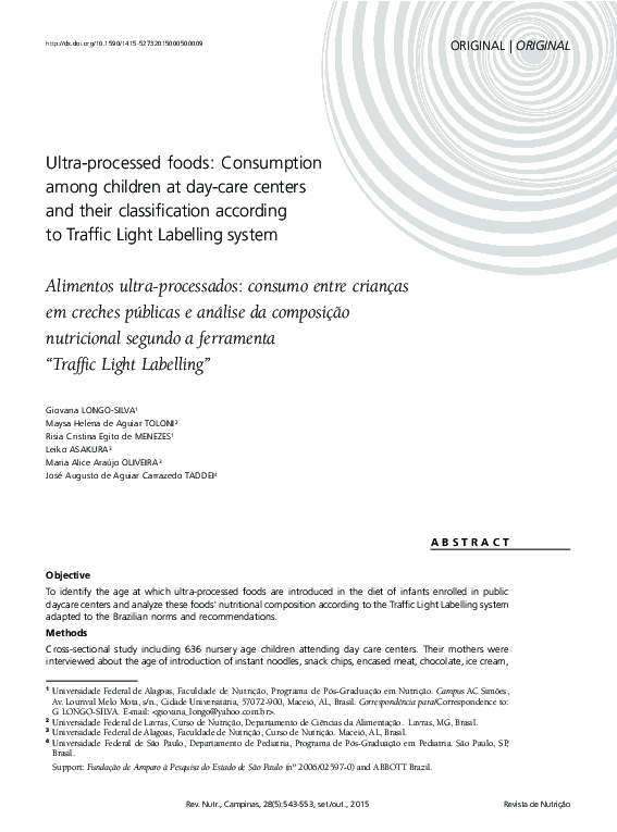 (PDF) Ultra-processed foods: Consumption among children at day-care ...