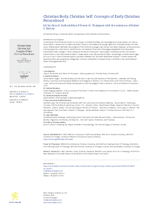 (PDF) Christian Body, Christian Self: Concepts of Early Christian ...