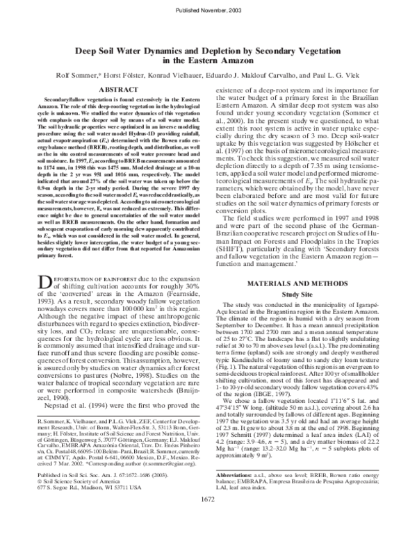 (PDF) Deep Soil Water Dynamics and Depletion by Secondary Vegetation in the Eastern Amazon