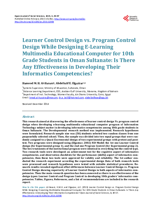 (PDF) Learner Control Design vs. Program Control Design While Designing E-Learning Multimedia ...