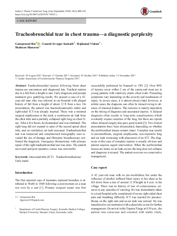 (PDF) Tracheobronchial tear in chest trauma—a diagnostic perplexity