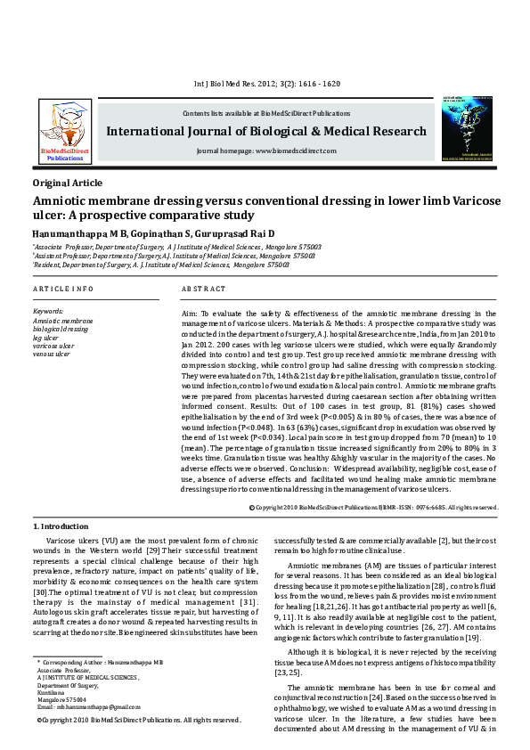 (PDF) Amniotic membrane dressing versus conventional dressing in lower ...