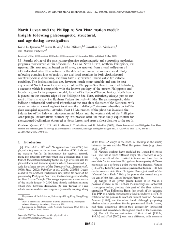 (PDF) North Luzon and the Philippine Sea Plate motion model: Insights ...