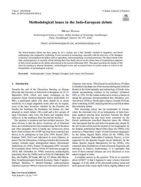 (PDF) Methodological issues in the Indo-European debate