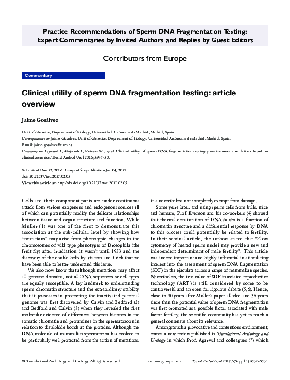 (PDF) Clinical utility of sperm DNA fragmentation testing: article overview