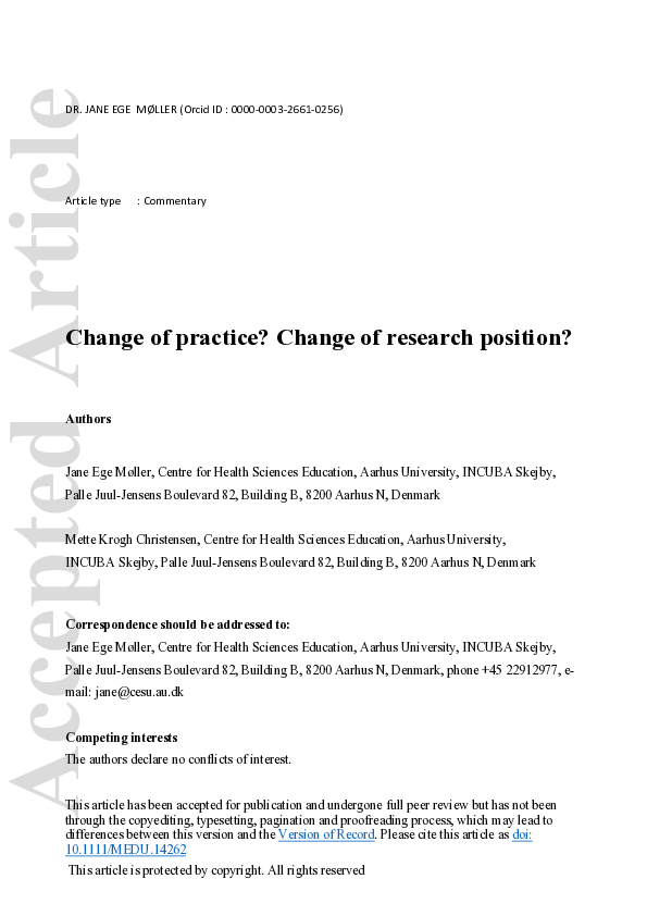 (PDF) Change of practice? Change of research position?
