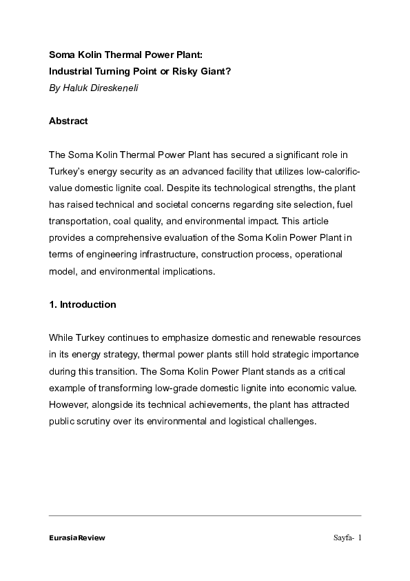 (PDF) Soma Kolin Thermal Power Plant: Industrial Turning Point or Risky Giant