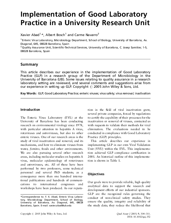 (PDF) Implementation of Good Laboratory Practice in a university ...