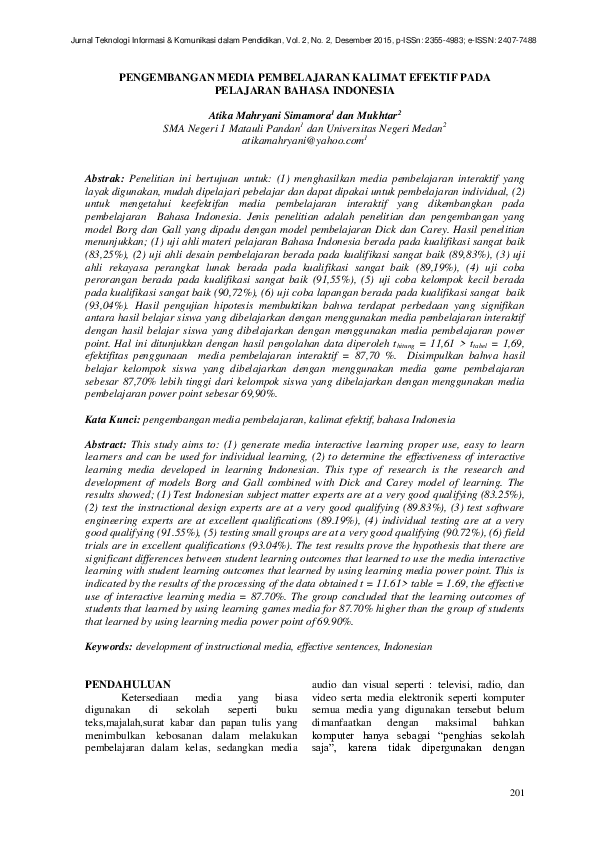 (PDF) Pengembangan Media Pembelajaran Kalimat Efektif Pada Pelajaran Bahasa Indonesia