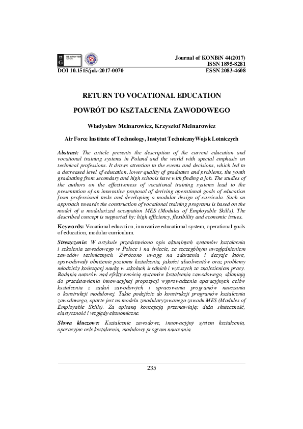 (PDF) Return to Vocational Education